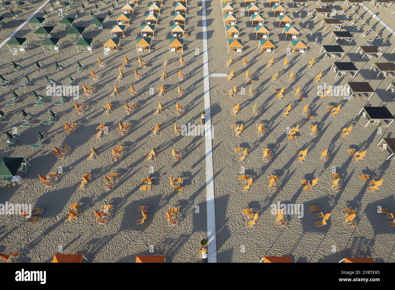 Aerial view of the Tuscan Versilia beach photographed from above in the ...