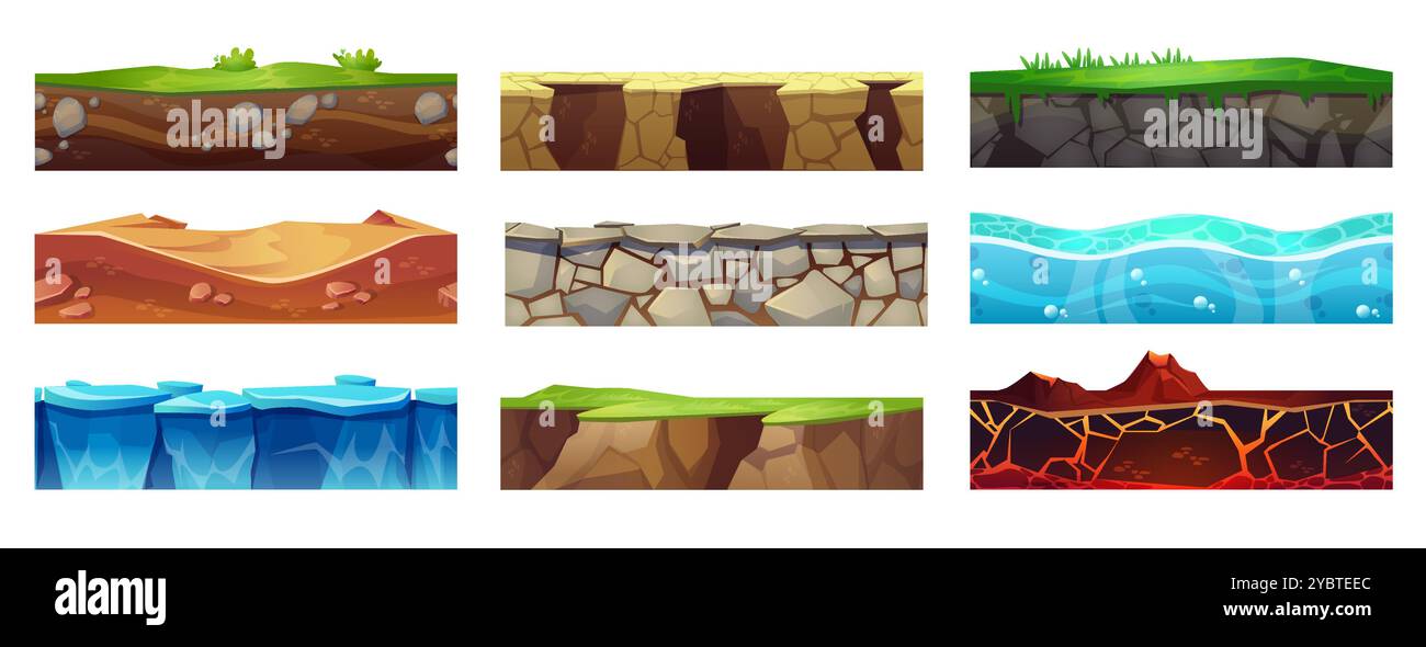 Seamless ground texture set for game ui design. Vector cartoon ...