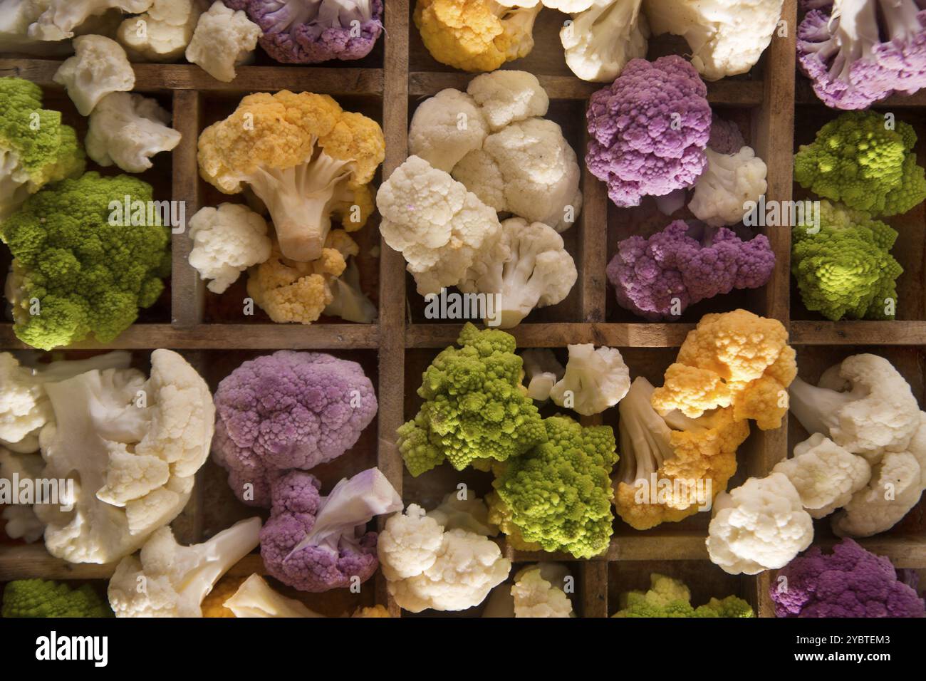Presentation of varieties of cauliflower in her color differences Stock ...