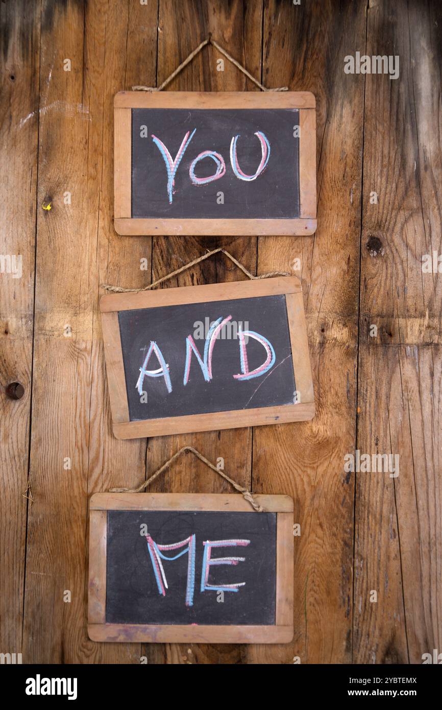 Graphic representation of the word, you and me, written with chalk on ...