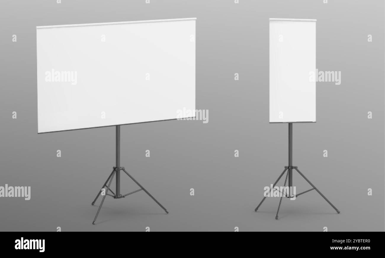 White board on tripod. Easel presentation stand. Realistic office frame ...