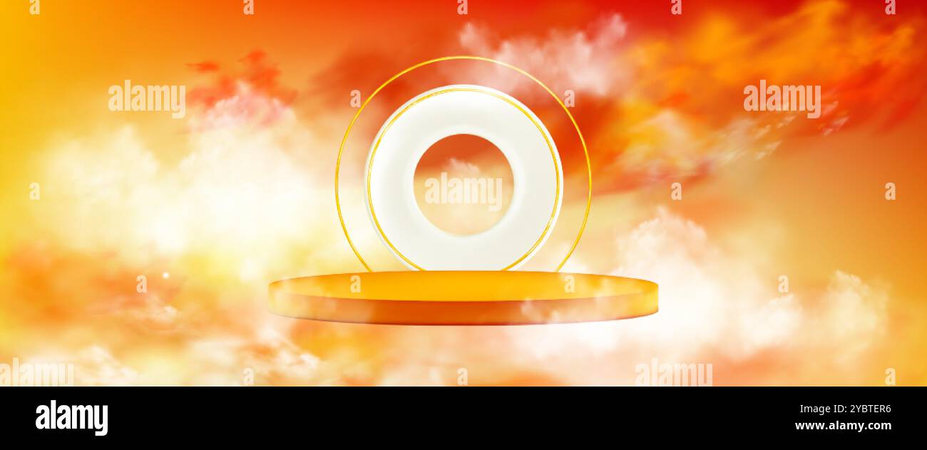 Orange sky cloud 3d product display podium scene. Abstract dreamy stage ...