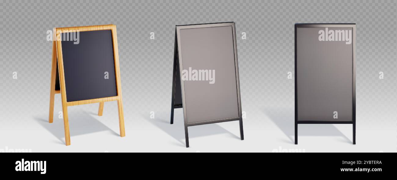 Blackboard stands set isolated on transparent background. Vector realistic illustration of ...