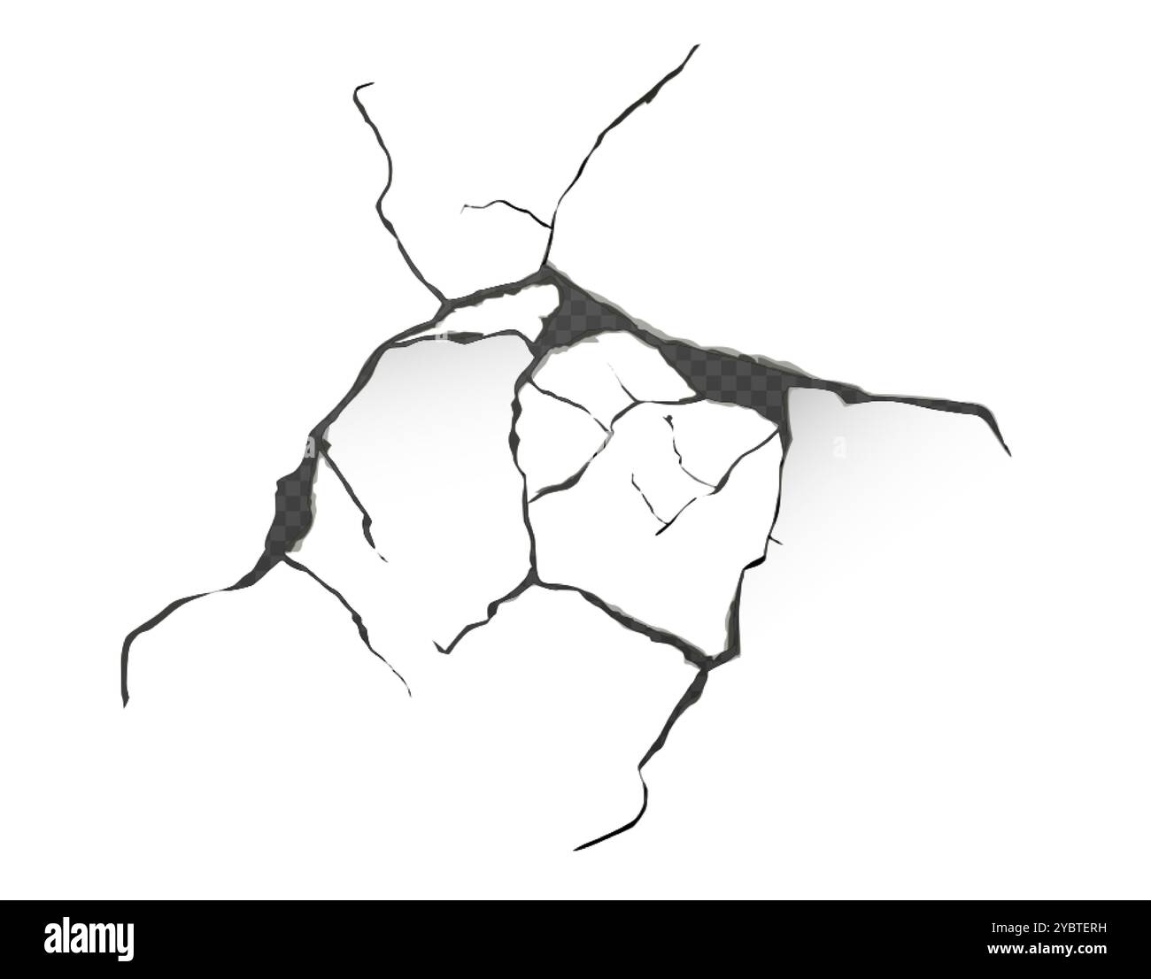 Broken concrete wall or cracked ground texture effect on transparent ...