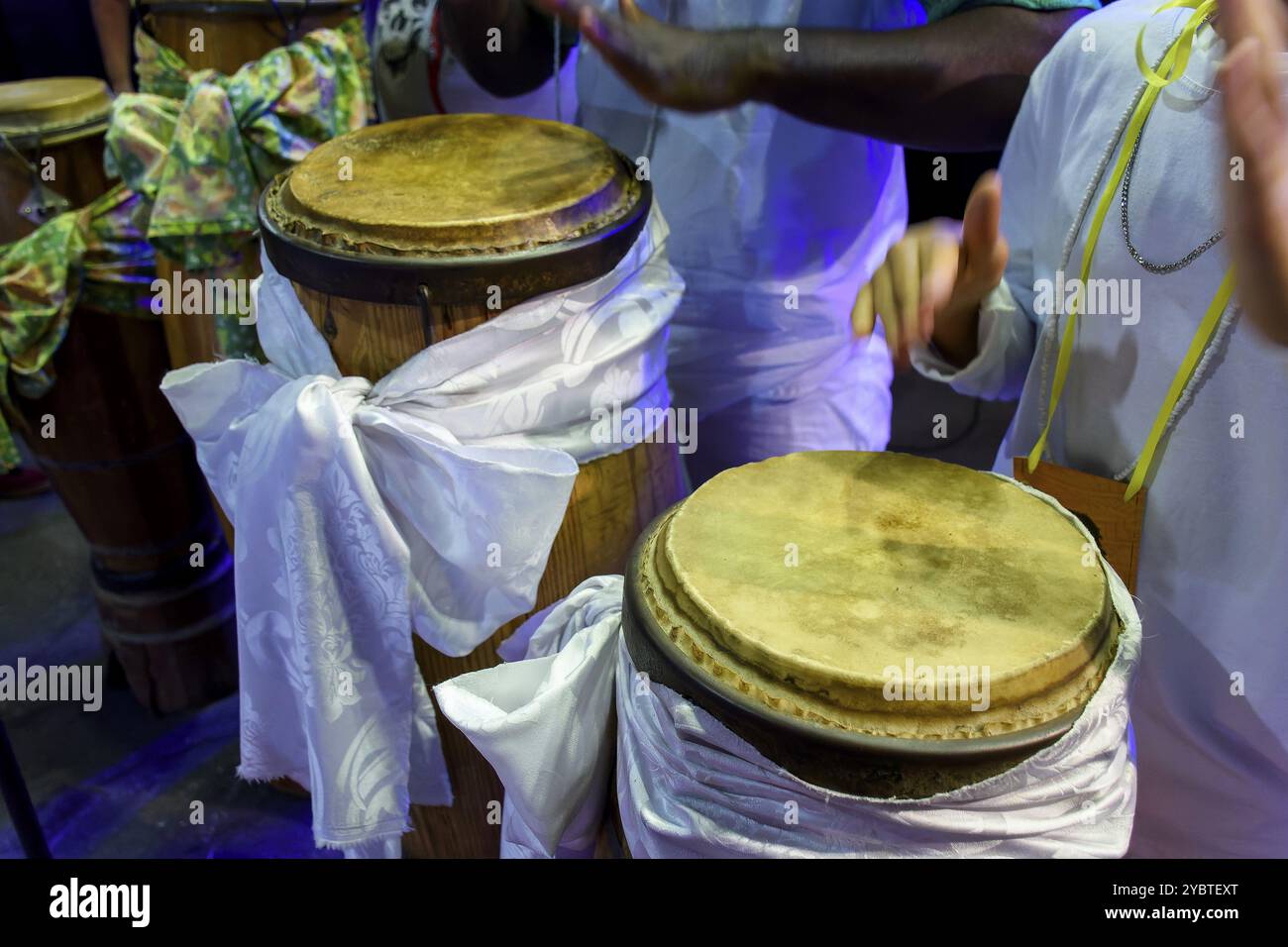 Some drums called atabaque in Brazil used during a typical Umbanda ...
