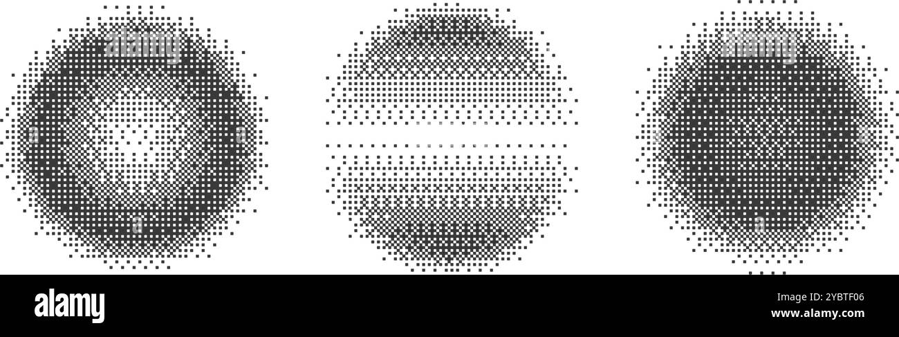 Circles With Bitmap Pixel Effect Round Shapes With Arcade Game Pattern Texture Y2k Halftone
