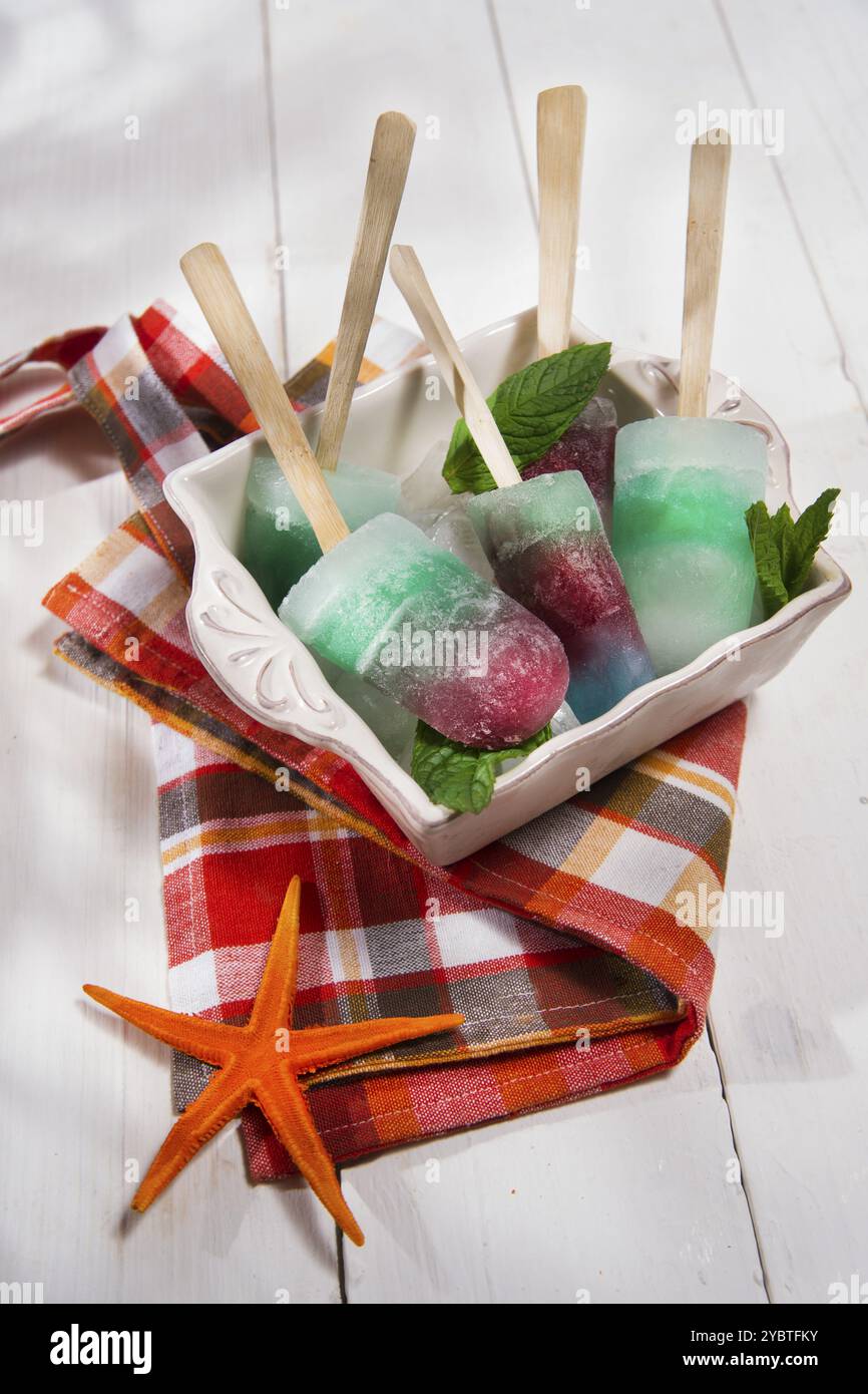 Presentation icicles formed of different colors and different flavors ...