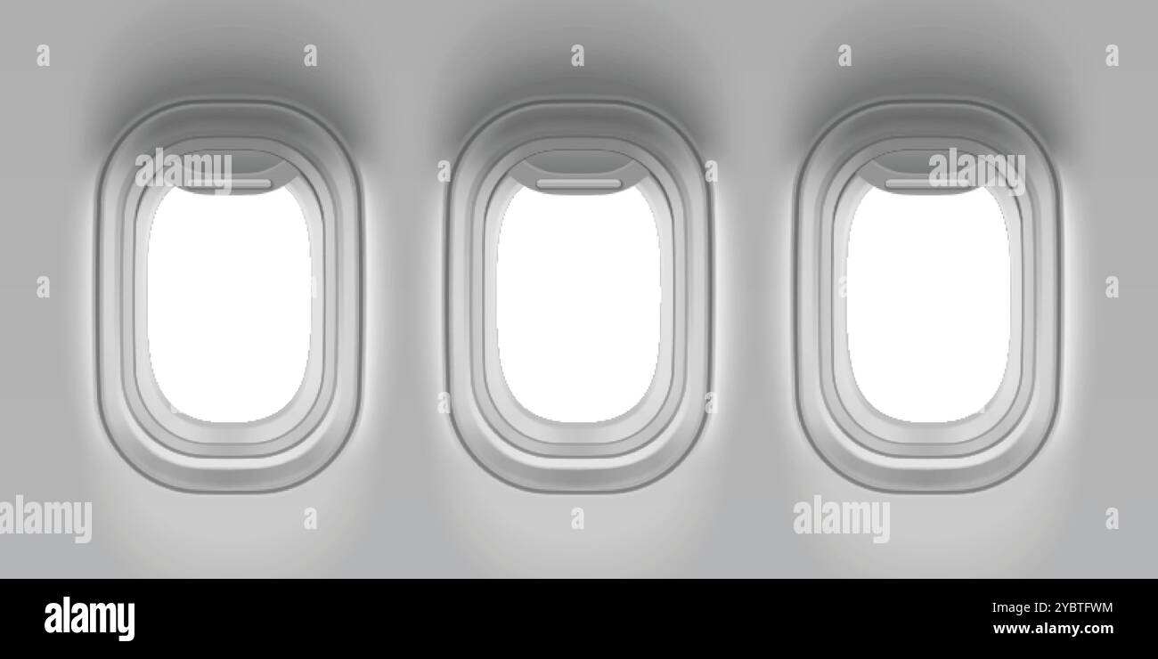 Plane window on flight. 3d aircraft inside view. Airline travel ...