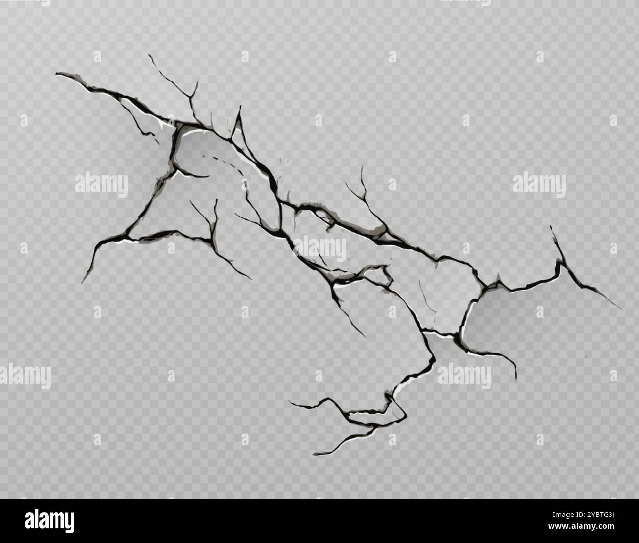 Broken concrete wall or cracked ground texture effect on transparent ...