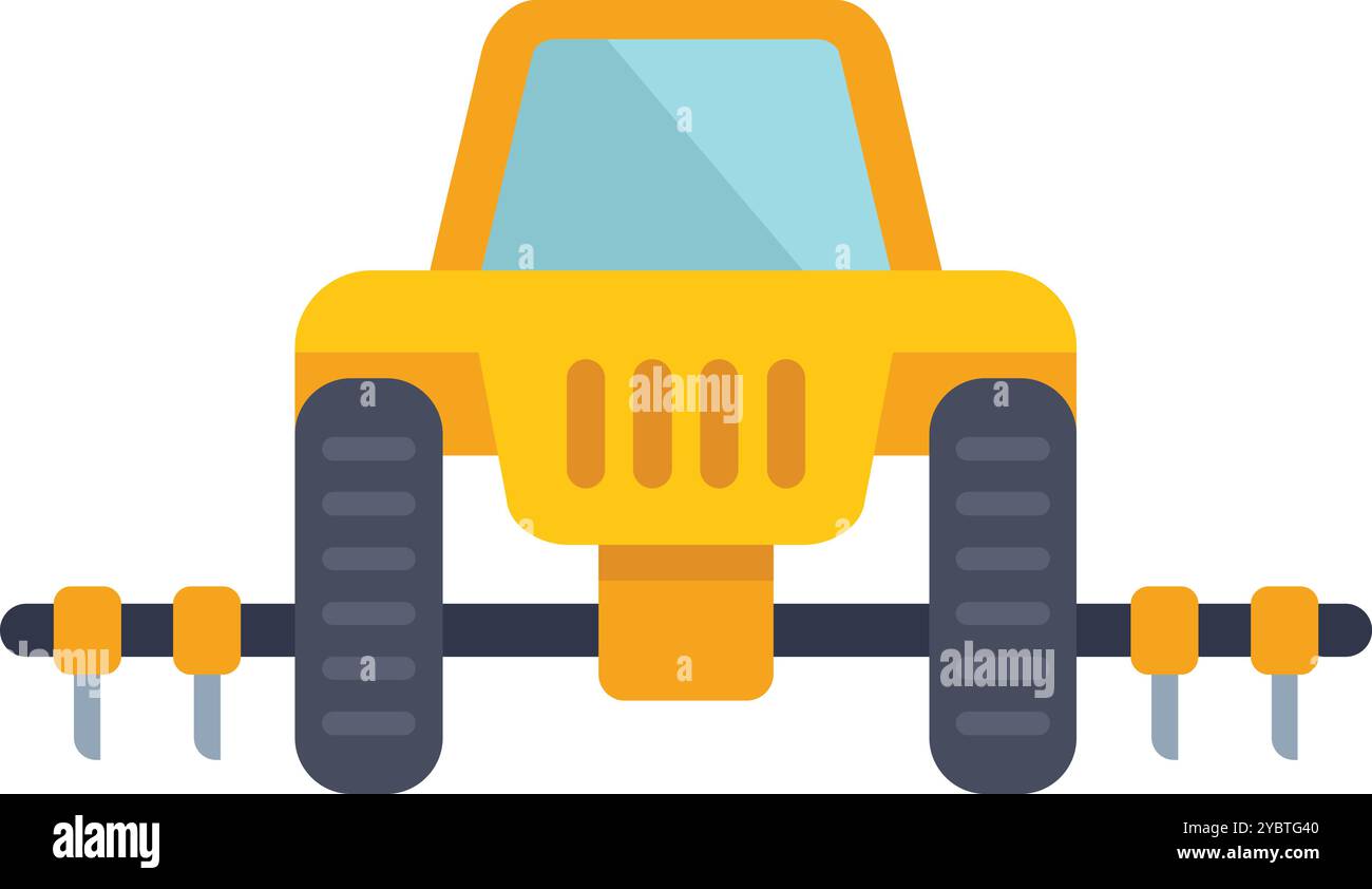 Yellow tractor is cultivating land for sowing using a cultivator, great ...