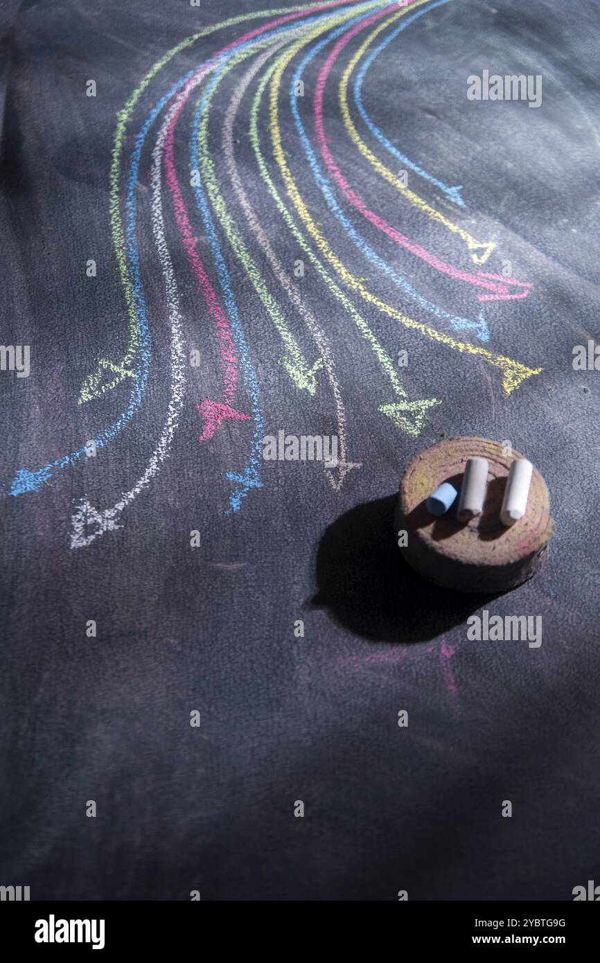 Curved colored arrows drawn with chalk on blackboard Stock Photo - Alamy
