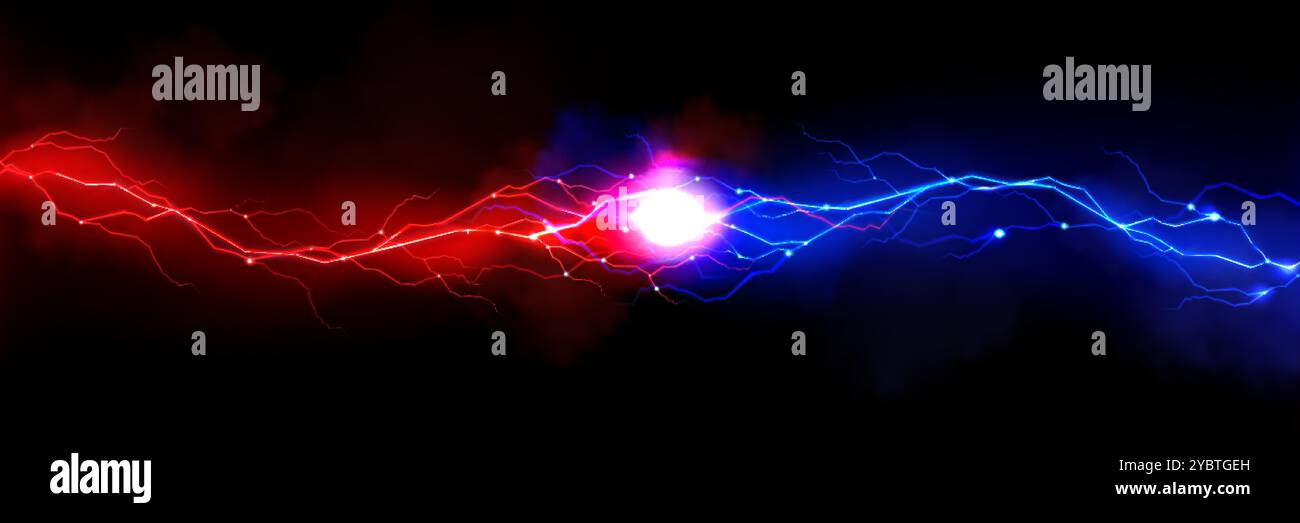 Thunder Vs Light Effect Background Bolt Energy Collision In Blue And Red Lightning Shock And