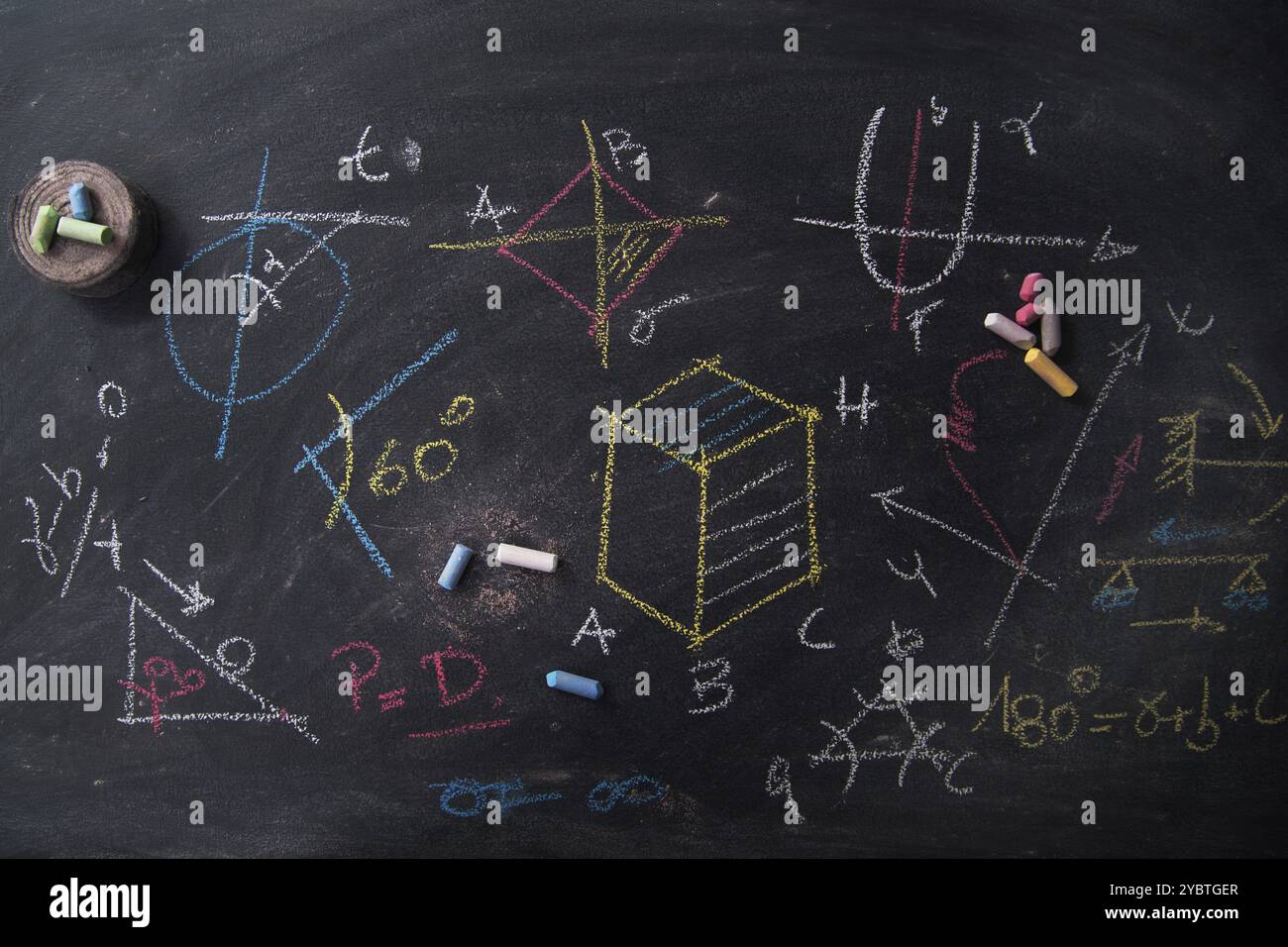 Representation of mathematical formulas on the blackboard with chalk ...