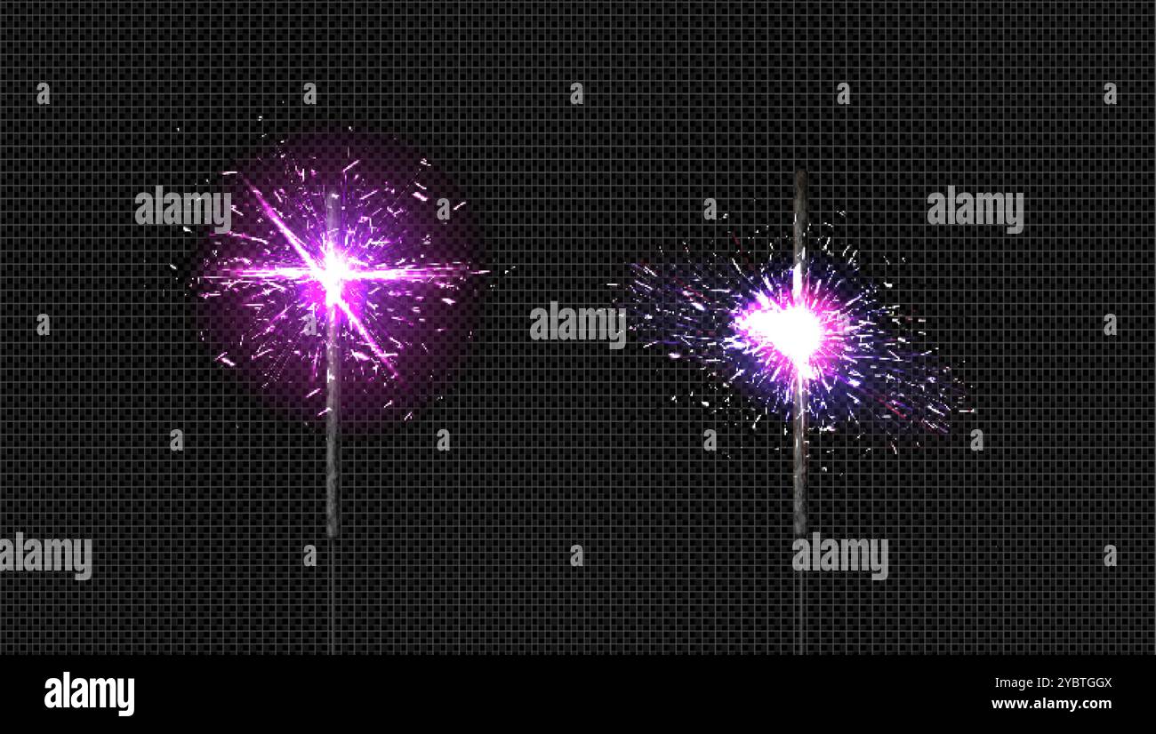 Purple sparkler sticks set isolated on transparent background. Vector ...