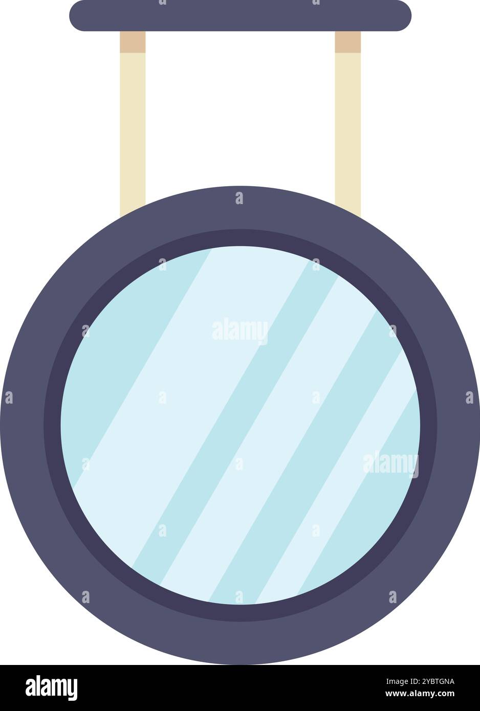 Round wall mirror hanging on two strings, reflecting the natural light ...