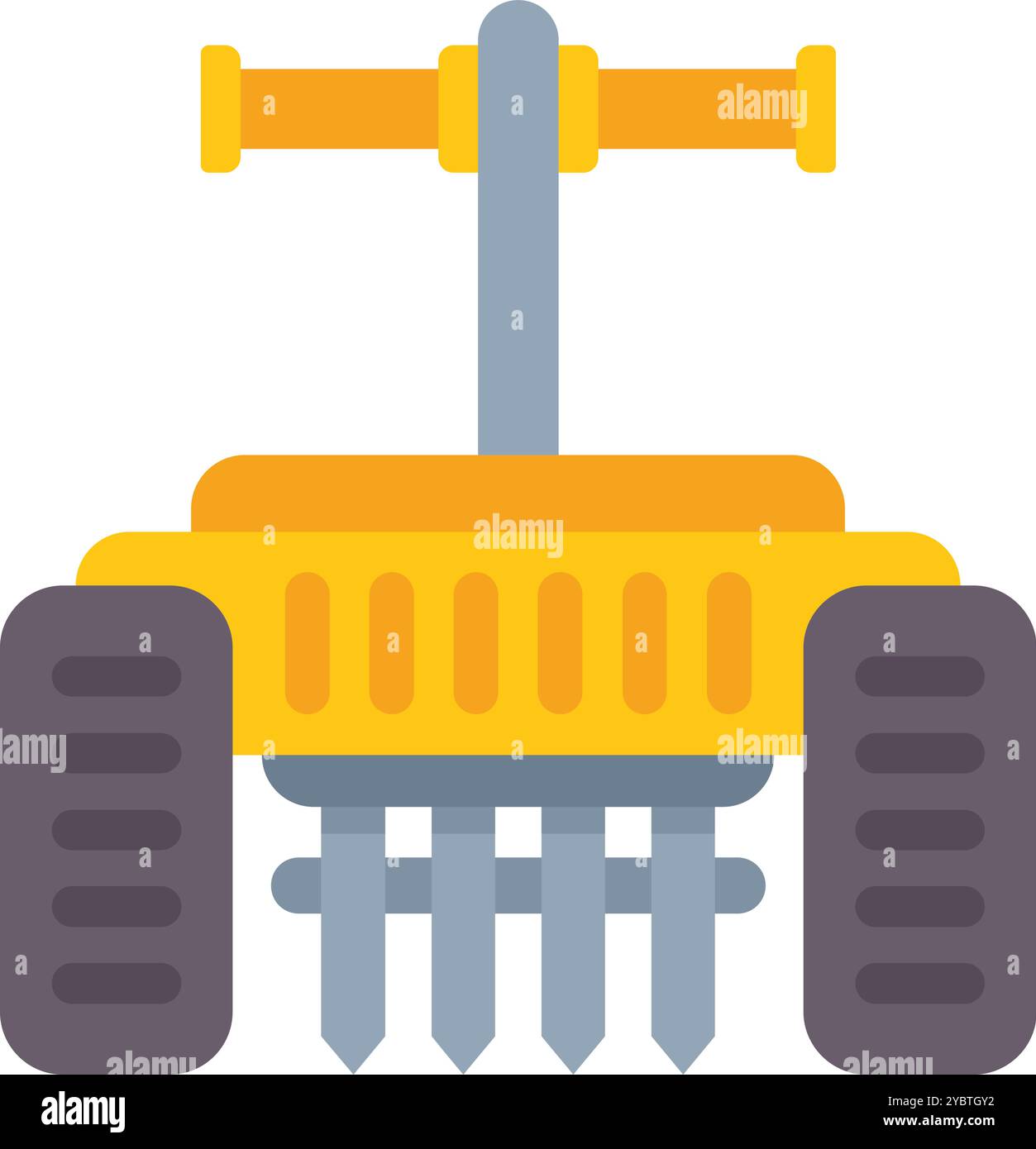 Illustration of an autonomous farming robot cultivating soil with metal ...