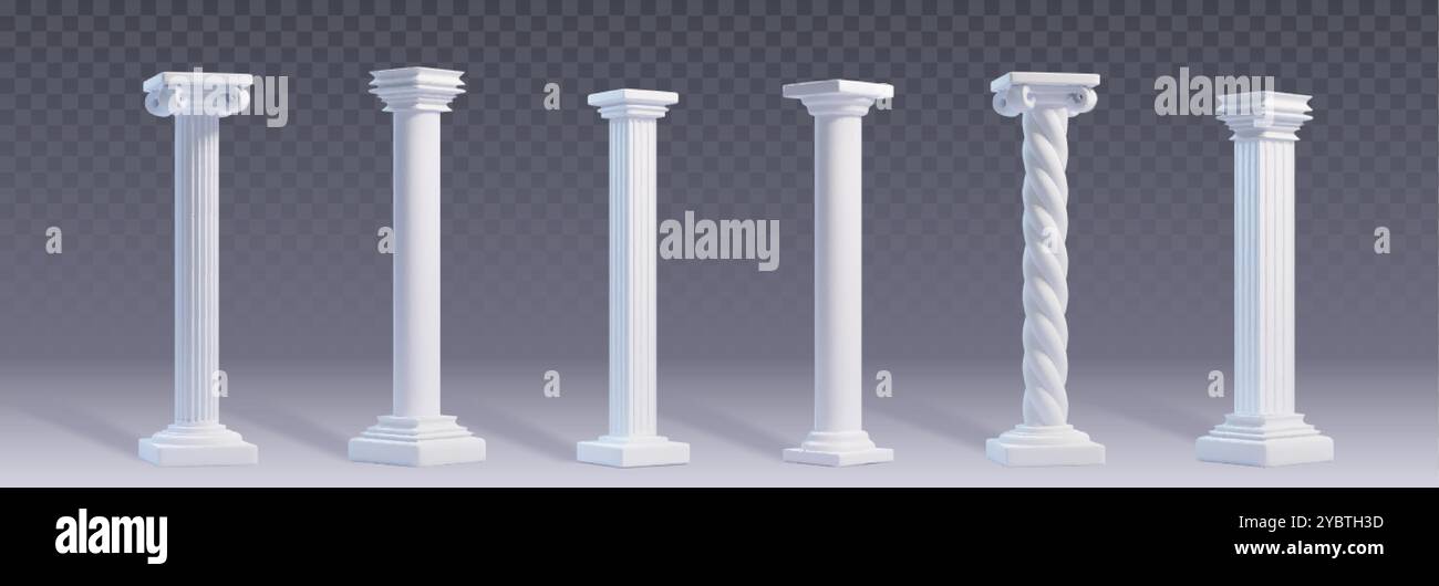 Ancient white marble roman column of different shapes and ornament for ...