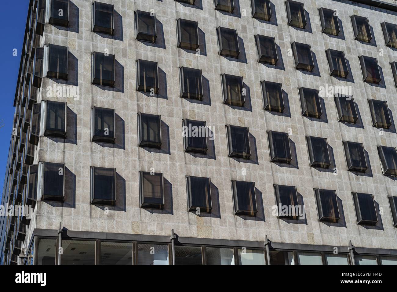 Madrid, Spain, March 19, 2023: Facade of office building in Goya with ...