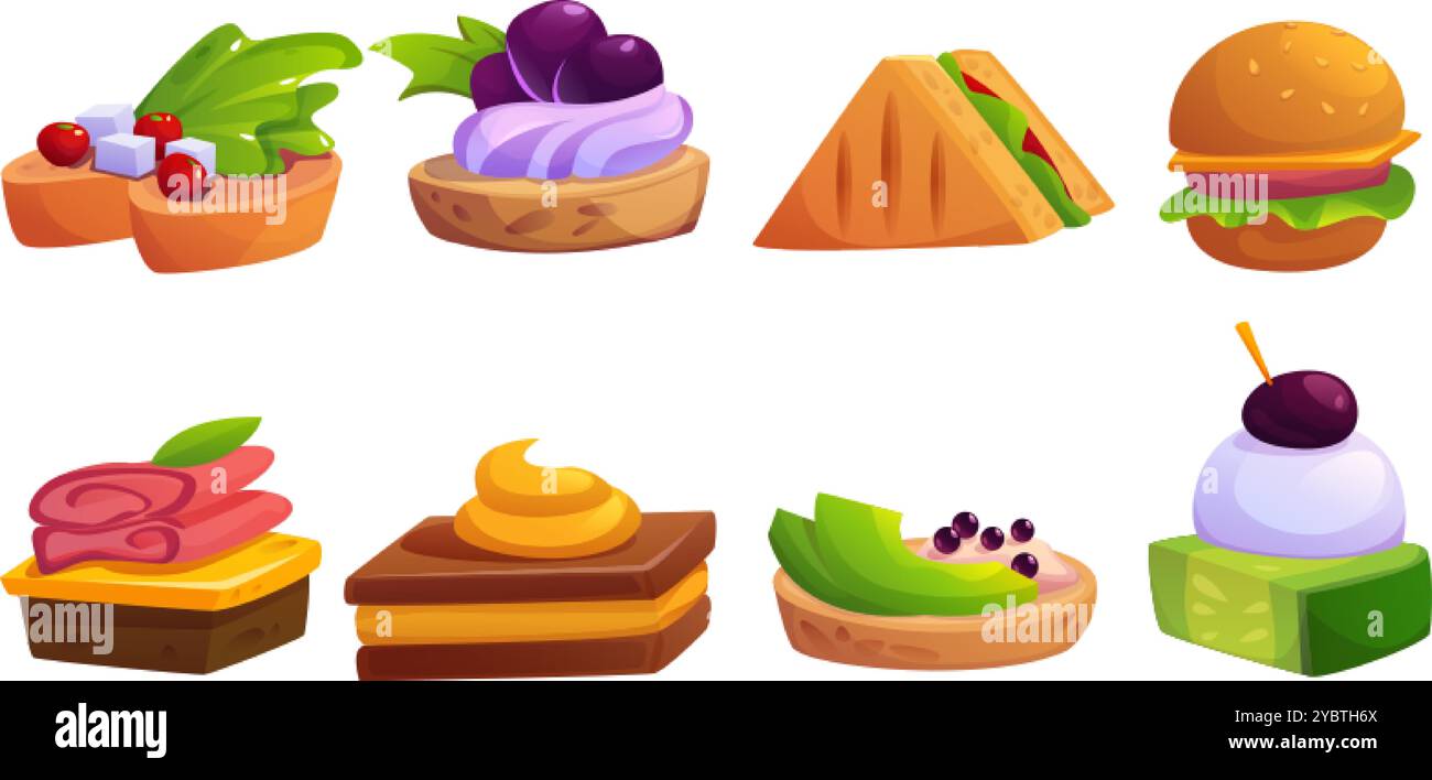 Buffet food appetizer and cold snack - canape and sandwich, bruschetta ...