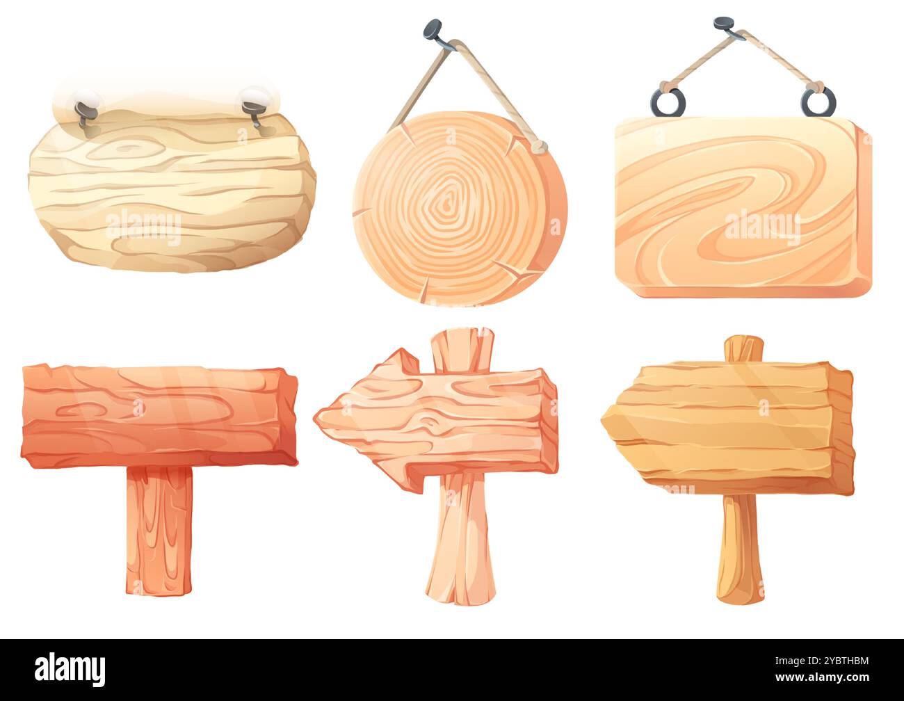 Wooden signboards set isolated on white background. Vector cartoon ...