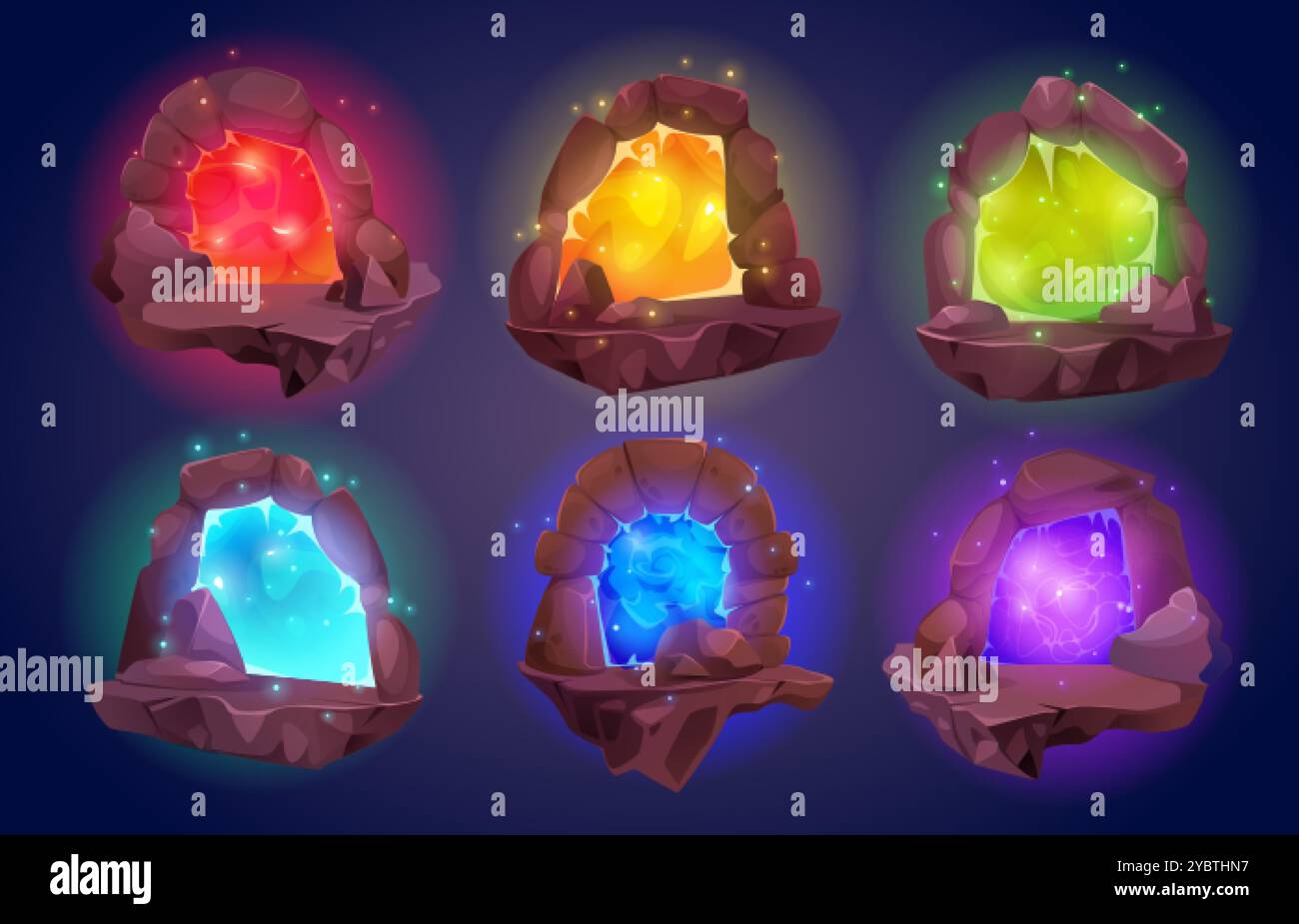 Magic stone portals set isolated on background. Vector cartoon ...
