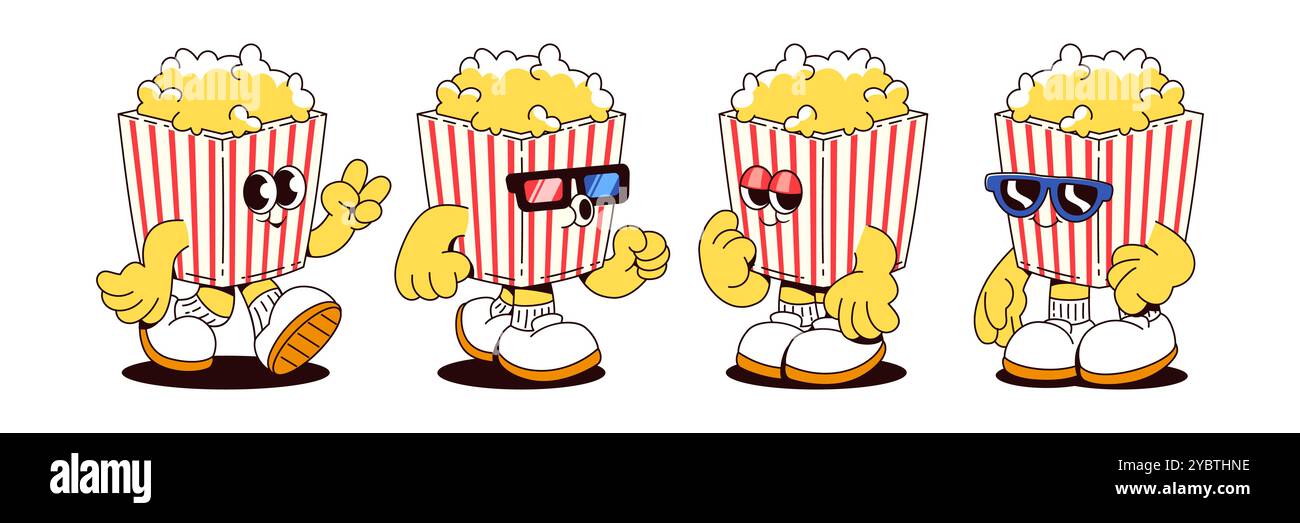 Popcorn box characters set isolated on white background. Contemporary ...
