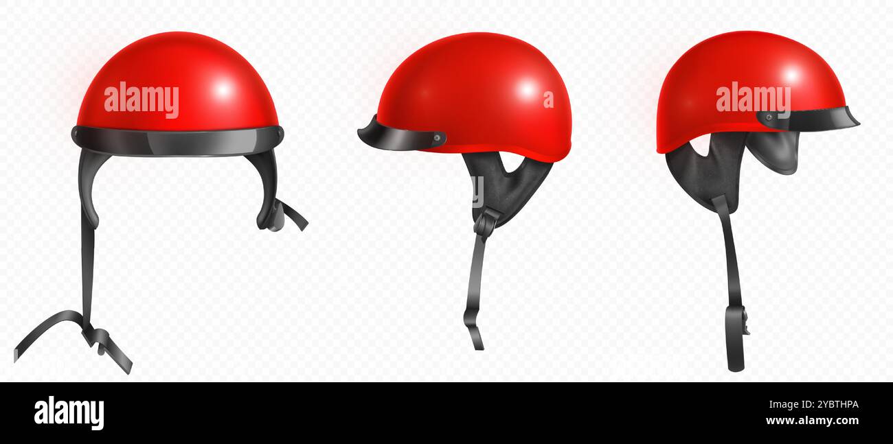 Red retro motorcycle and scooter helmet for head safety. Realistic 3d ...