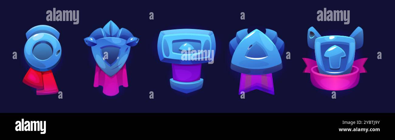 Blue game rank icons set isolated on background. Vector cartoon ...
