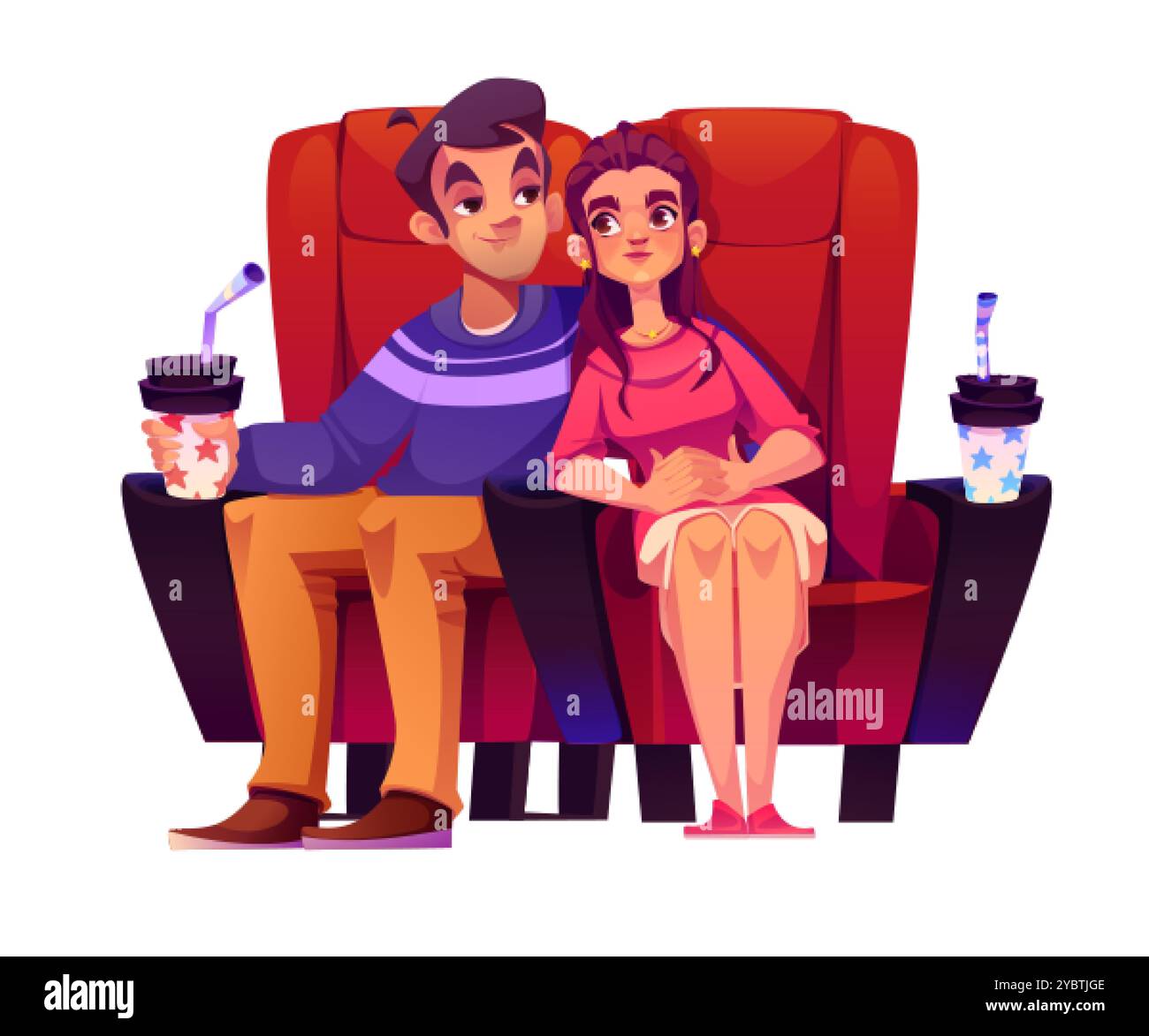 Couple in cinema isolated on white background. Vector cartoon ...