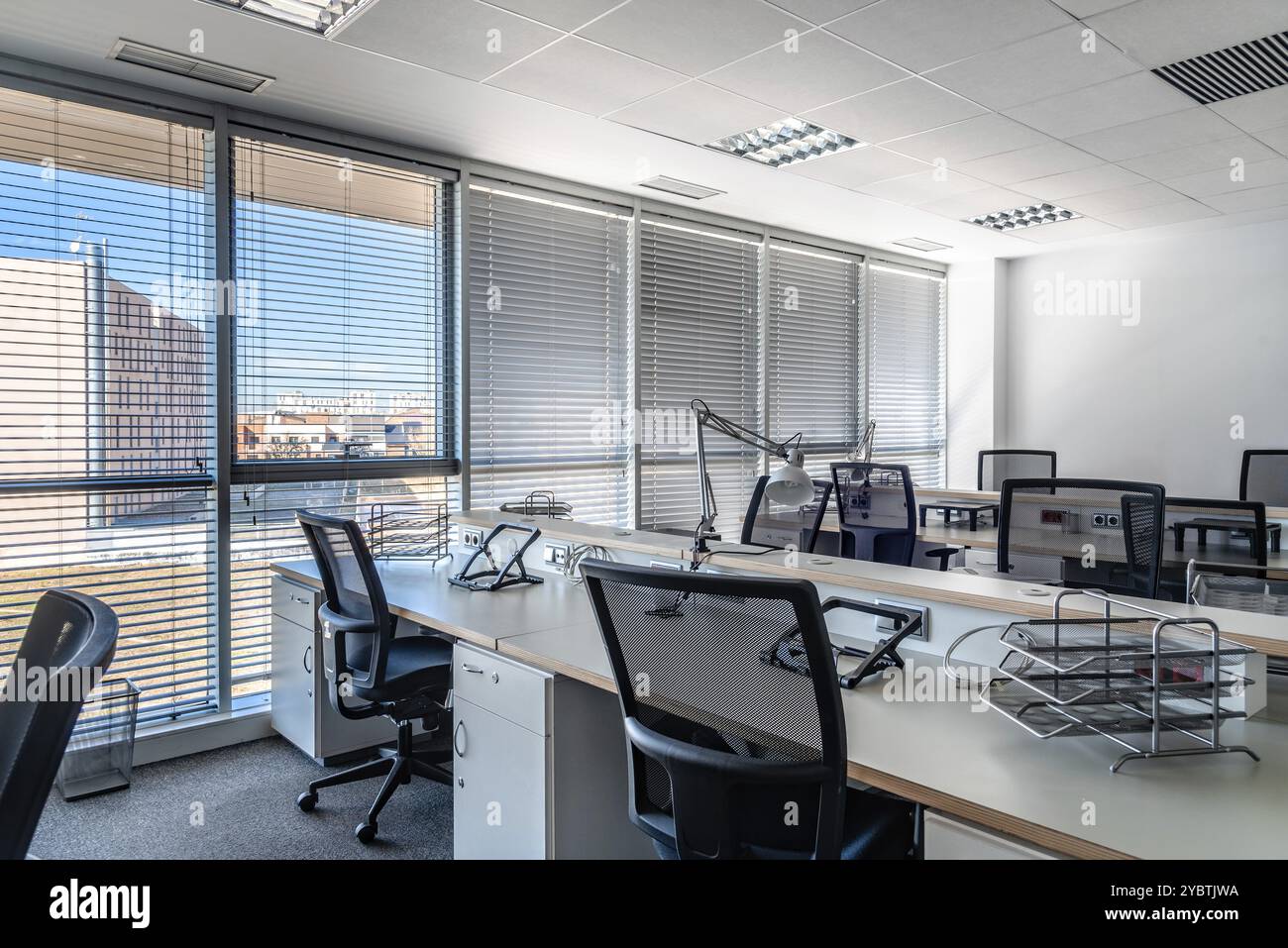 Empty places for workers in contemporary coworking. Startup business ...