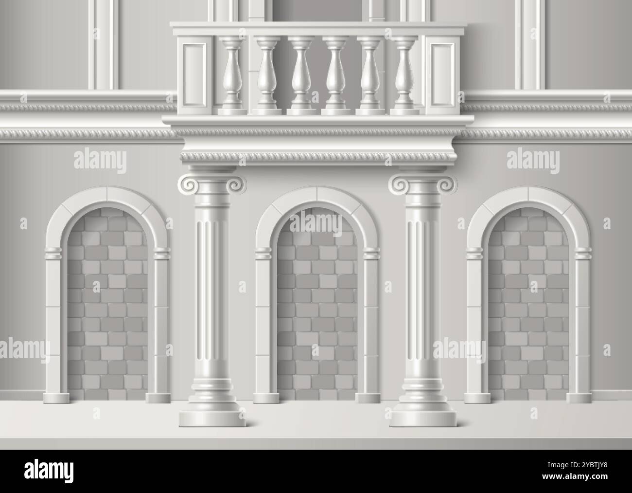 Classic antique building facade with balcony. Vector realistic ...