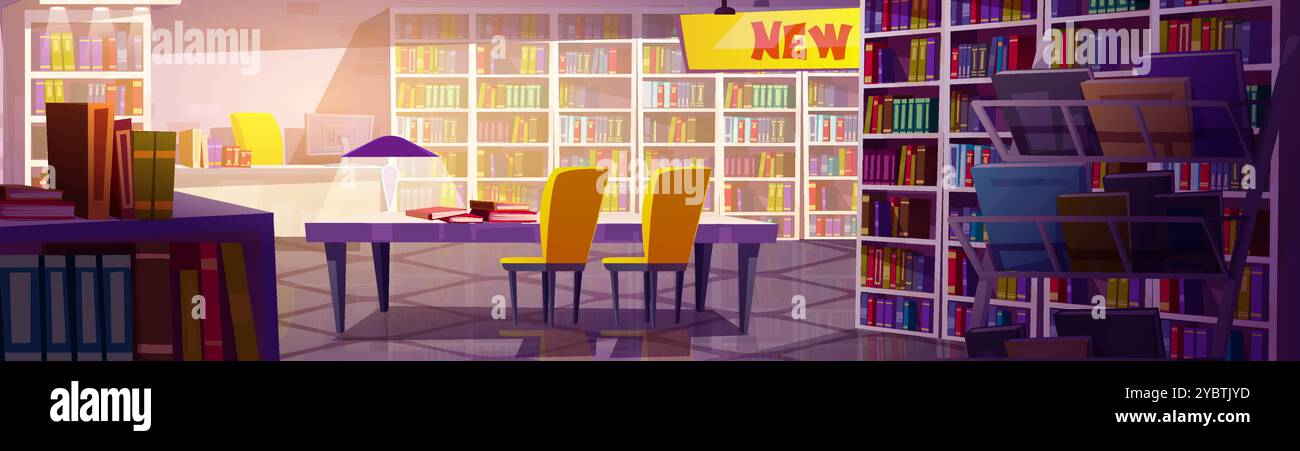 Bookstore or library interior with lots of paper hardcover books on ...