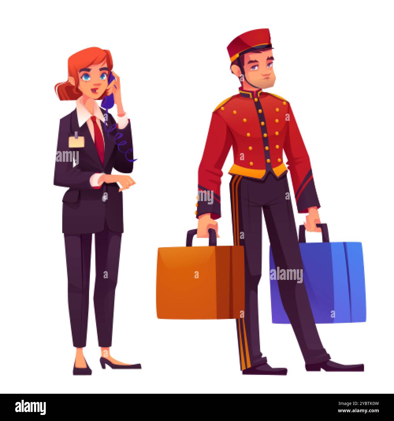 Hotel staff in uniform at workplace. Cartoon vector illustration set of ...