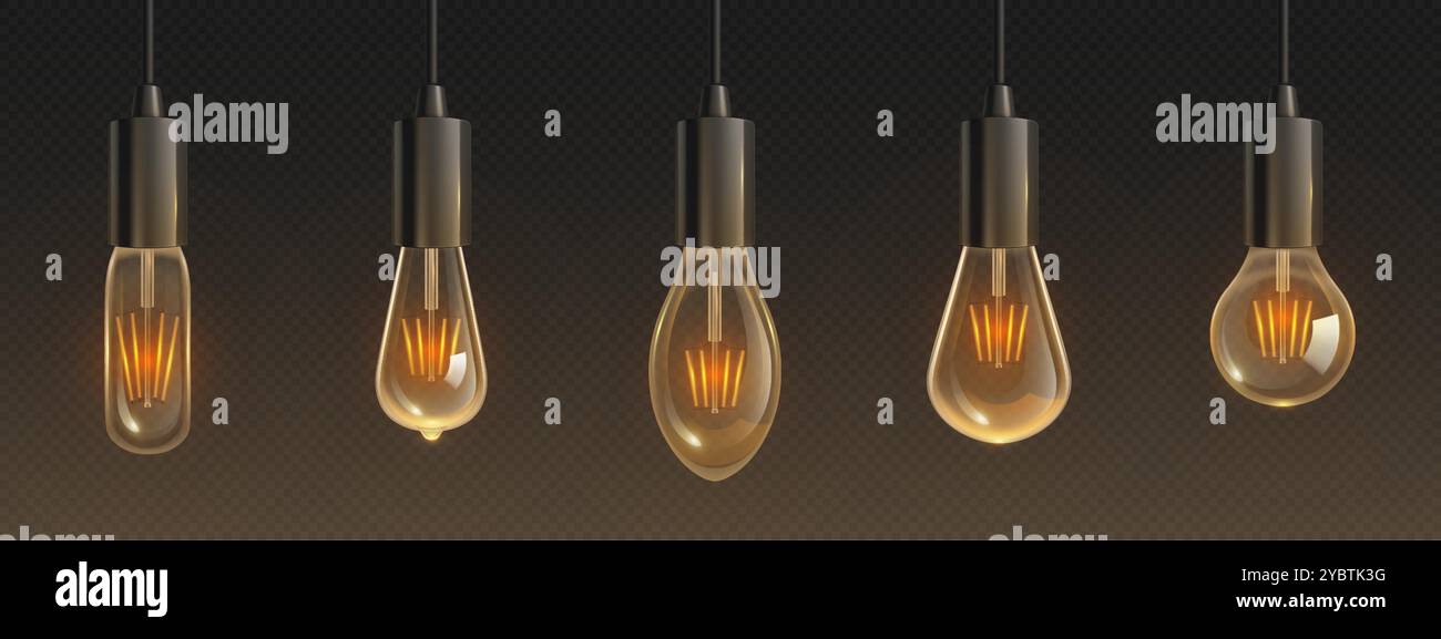 Retro light bulb with glowing effect. Realistic 3d vector illustration ...