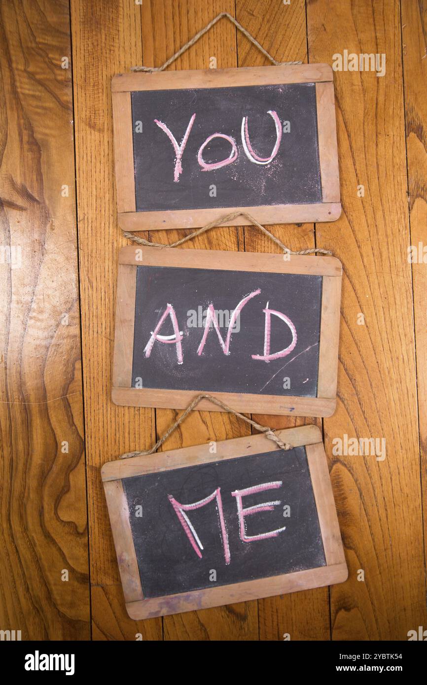 Graphic representation of the word, you and me, written with chalk on ...