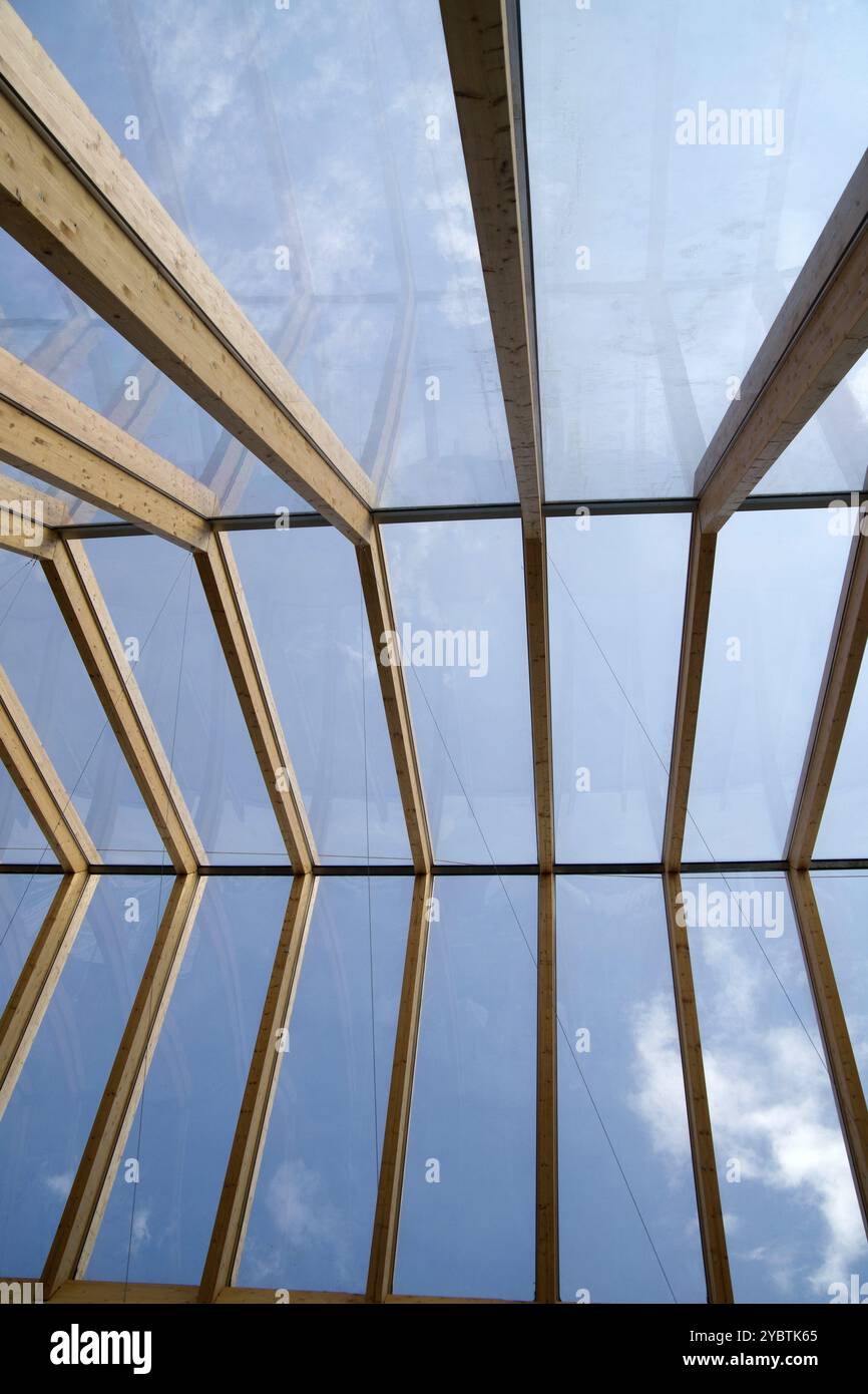 Modern cover made of laminated beams and glass plates Stock Photo - Alamy