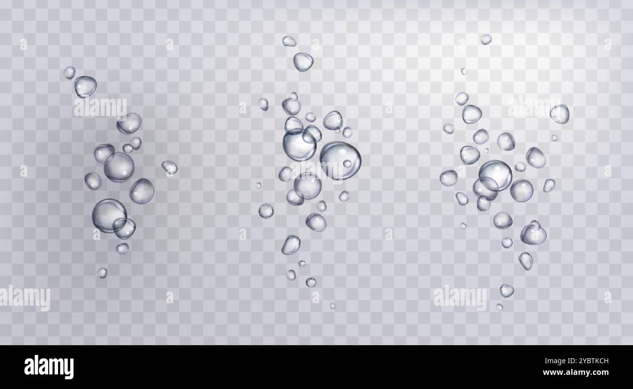 Underwater fizzy bubbles set isolated on transparent background. Vector realistic illustration ...