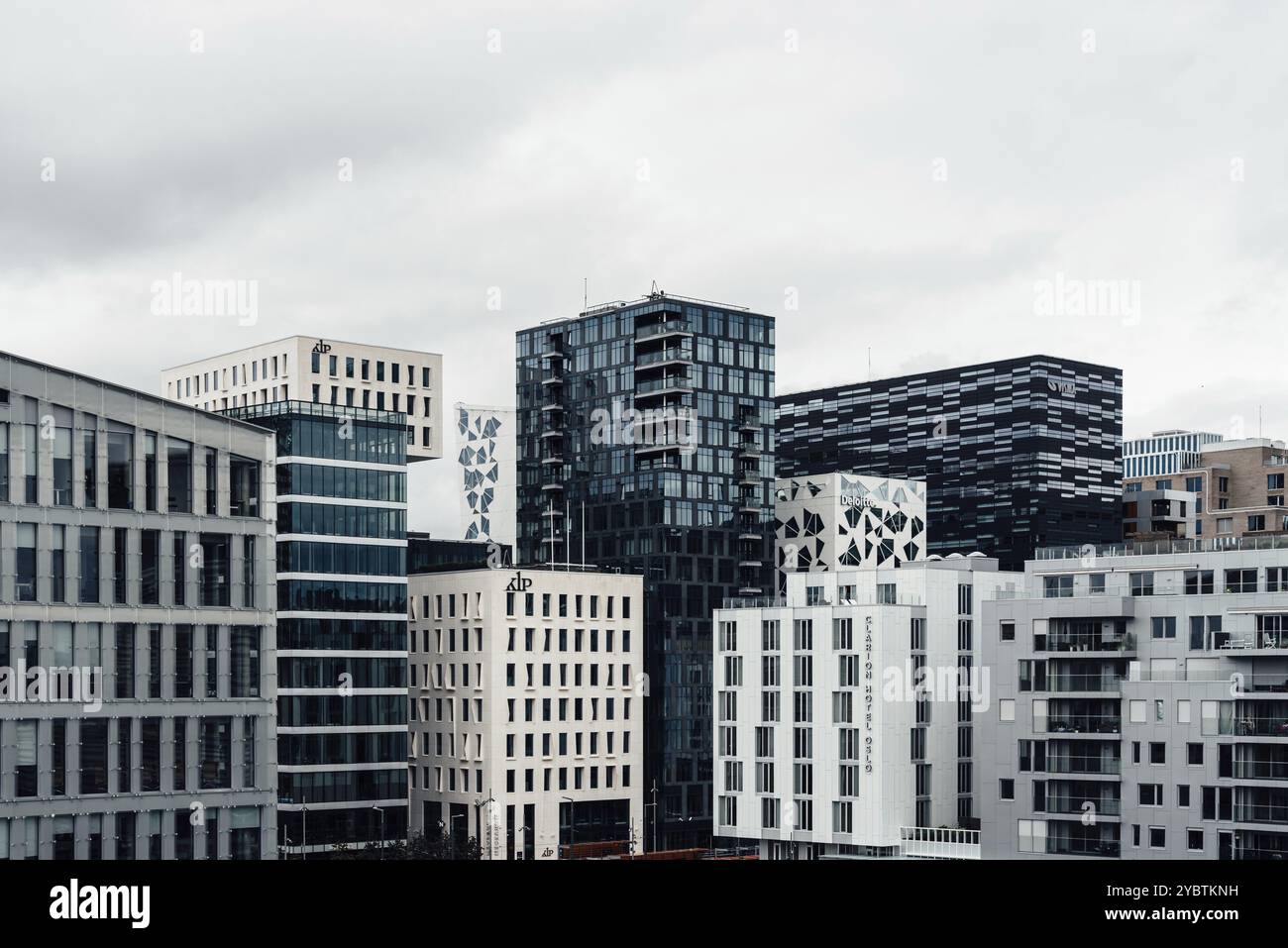 Oslo, Norway, August 11, 2019: High-rise buildings in Barcode Project ...