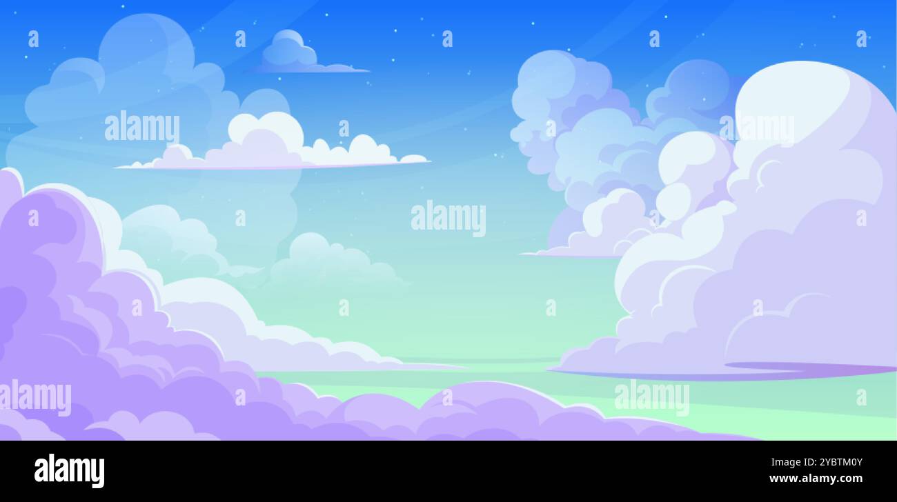 Anime style sky with clouds. Vector cartoon illustration of sunny ...