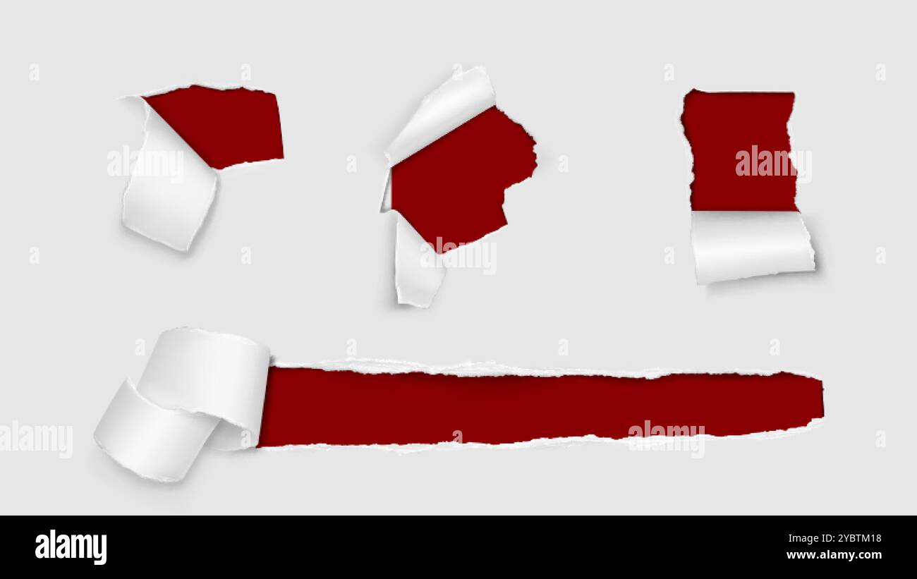 Torn paper holes with roll. Realistic vector illustration set of rip ...