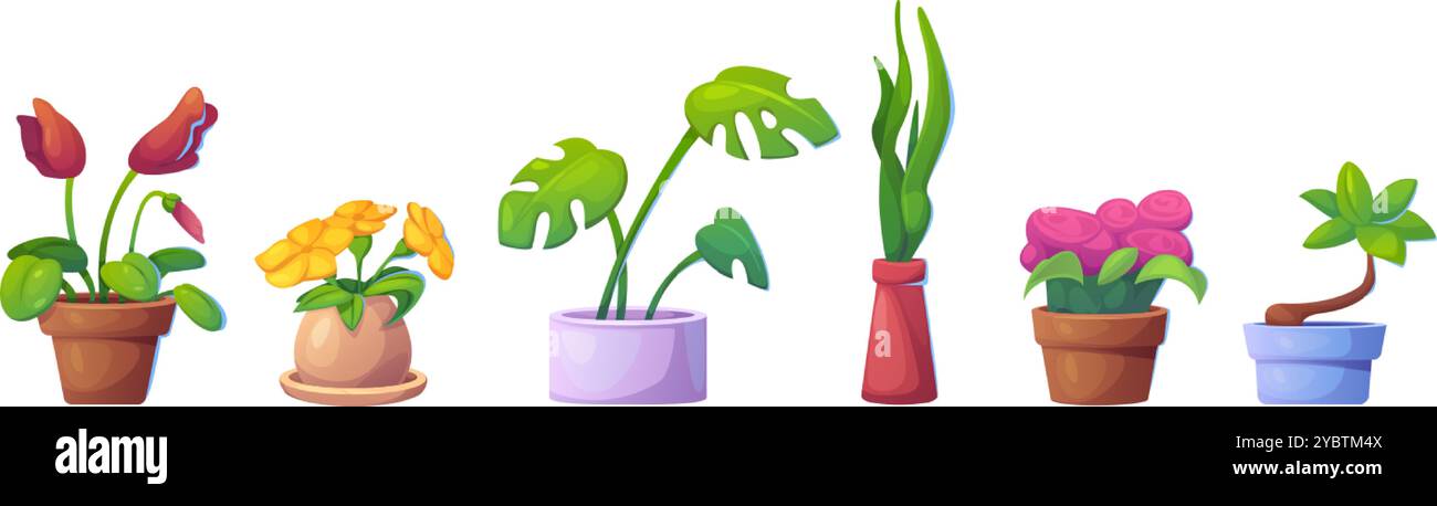Set of flowerpots isolated on white background. Vector cartoon ...
