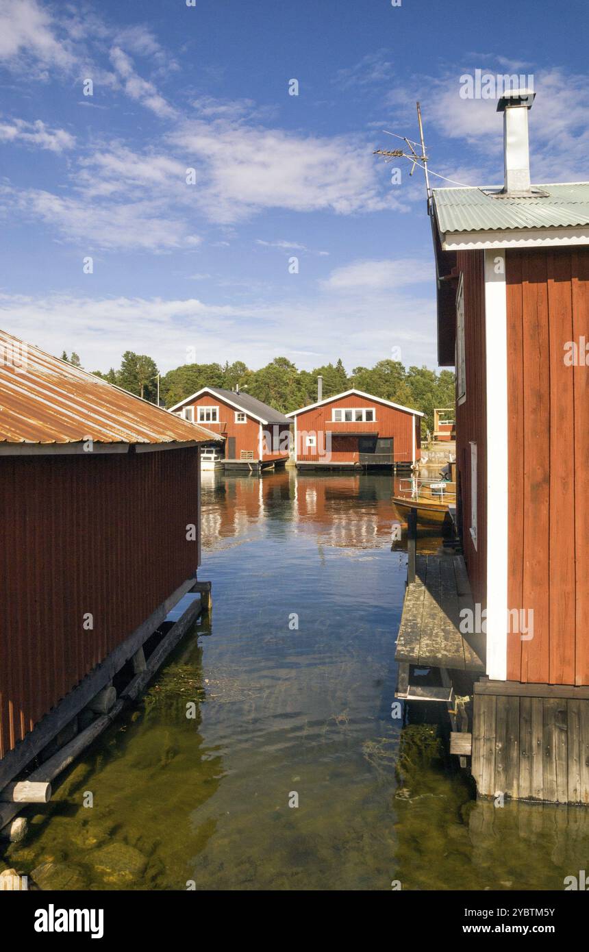 The harbour from the Swedish village Holick on the Bothnian Gulf with ...
