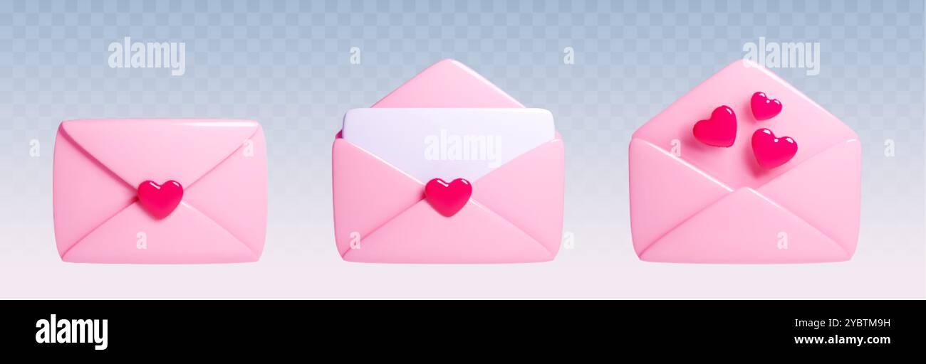 Love message envelopes set isolated on transparent background. Vector ...