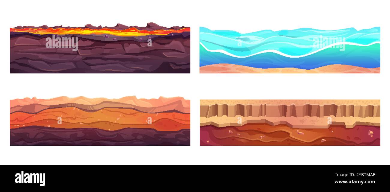 Seamless soil texture set for game design. Vector cartoon illustration ...