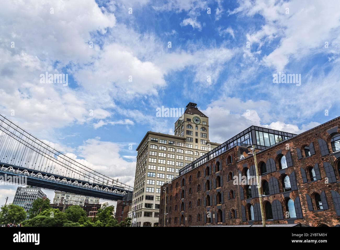 New York City, USA, June 24, 2018: Waterfront of DUMBO area in Brooklyn ...