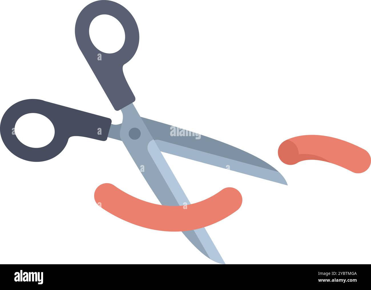 Cartoon illustration of a pair of scissors cutting sausage links Stock ...