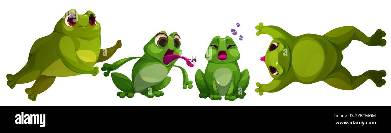 Cute toad frog character jump cartoon illustration. Green funny ...