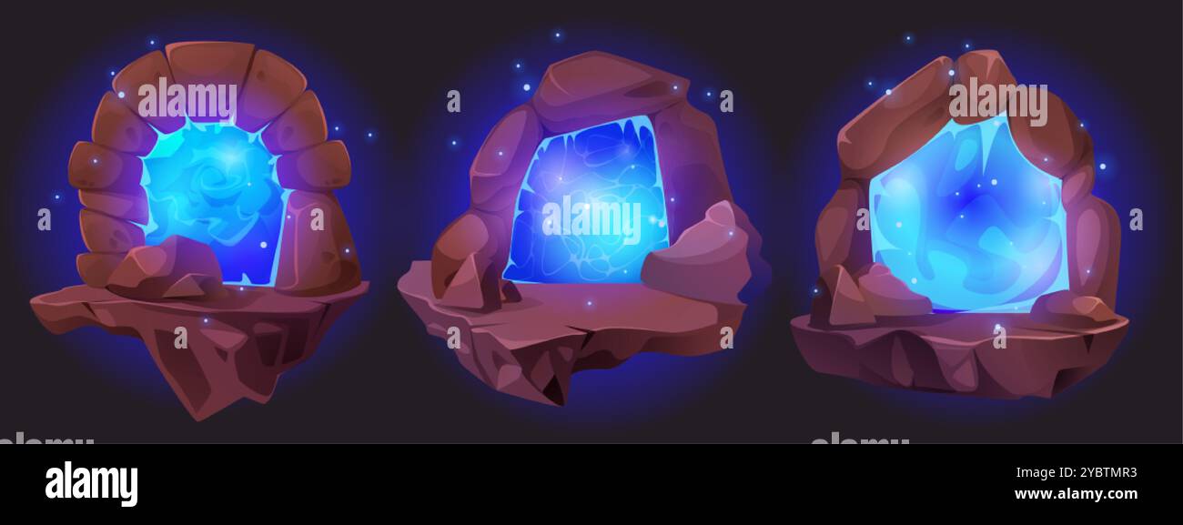 Magic portal with stone doorway and blue glow vortex. Cartoon vector ...