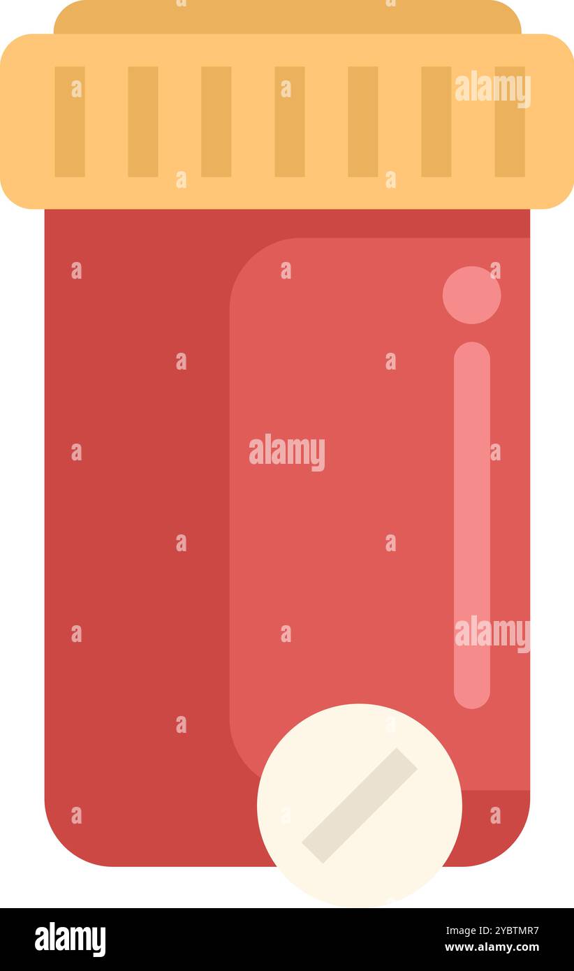 Red pill bottle with its lid off and a single pill falling out of it on ...