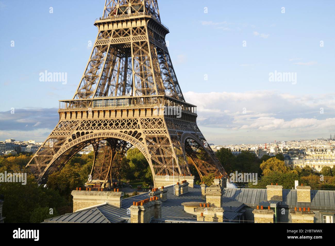 Elevated view of the mid section of the Eiffel Tower, Paris, France ...